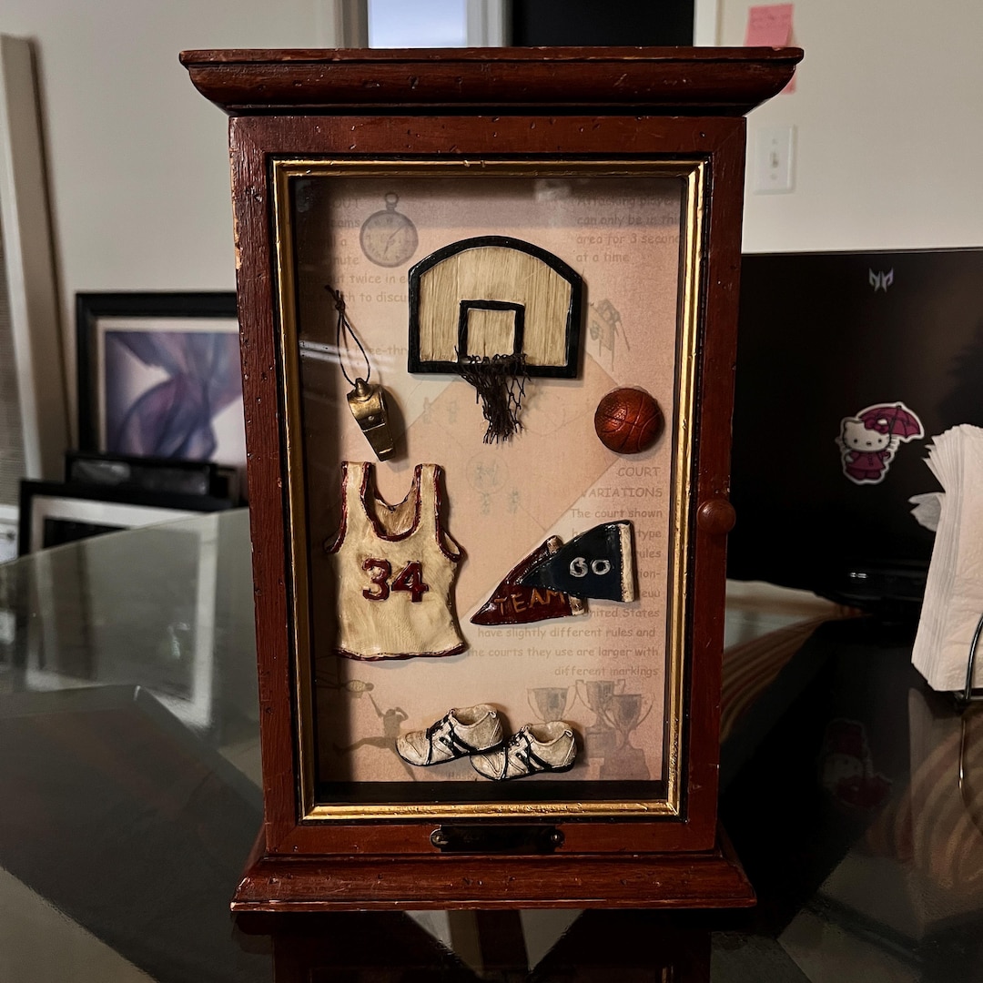 Vintage Basketball Shadow Box Cabinet | Sports-themed Miniature Display ...