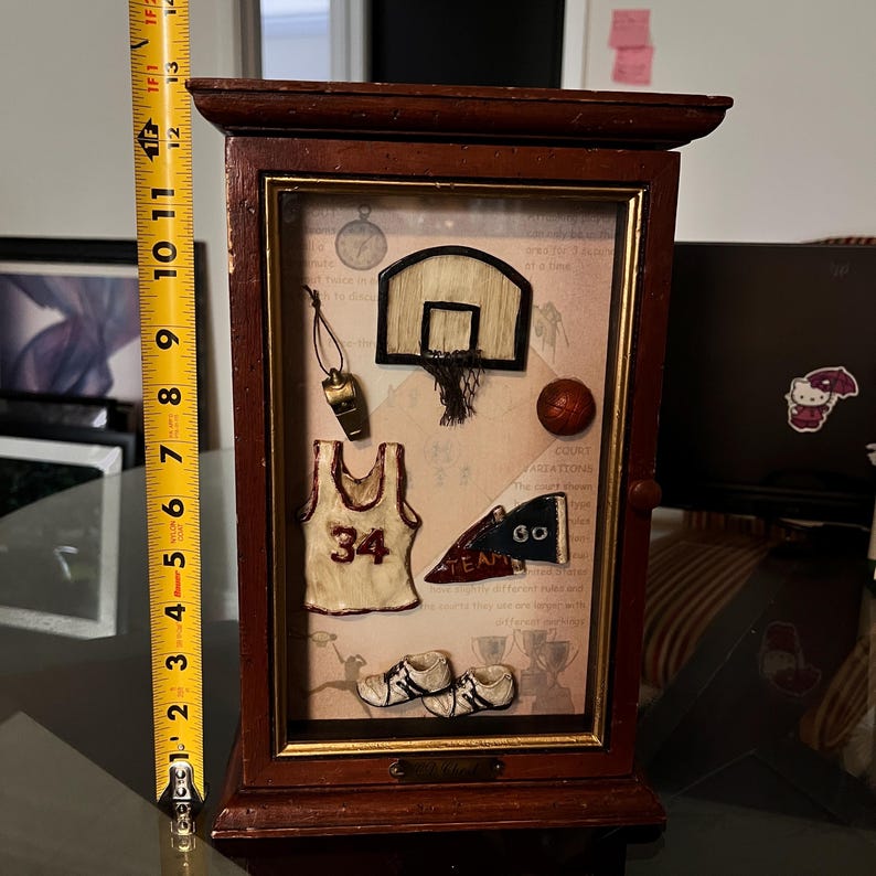 Vintage Basketball Shadow Box Cabinet | Sports-themed Miniature Display ...