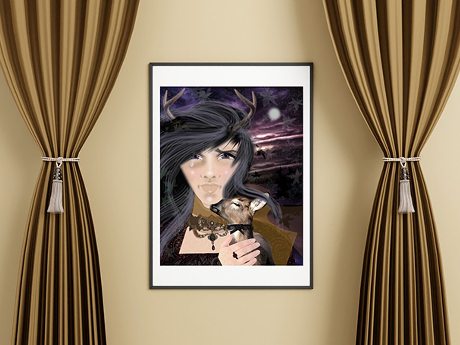 Nature Goddess With Antlers Protects a Sick Fawn Mystical - Etsy