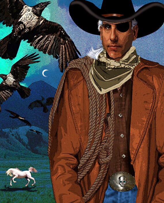 Dark Cowboy Art Print Cowboy With Black Hat With Crows and a - Etsy