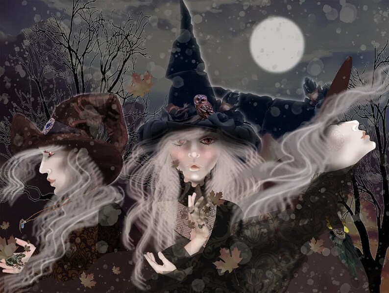 Winter Witches Notecard - Winter Solstice Celebration, Full Moon and ...