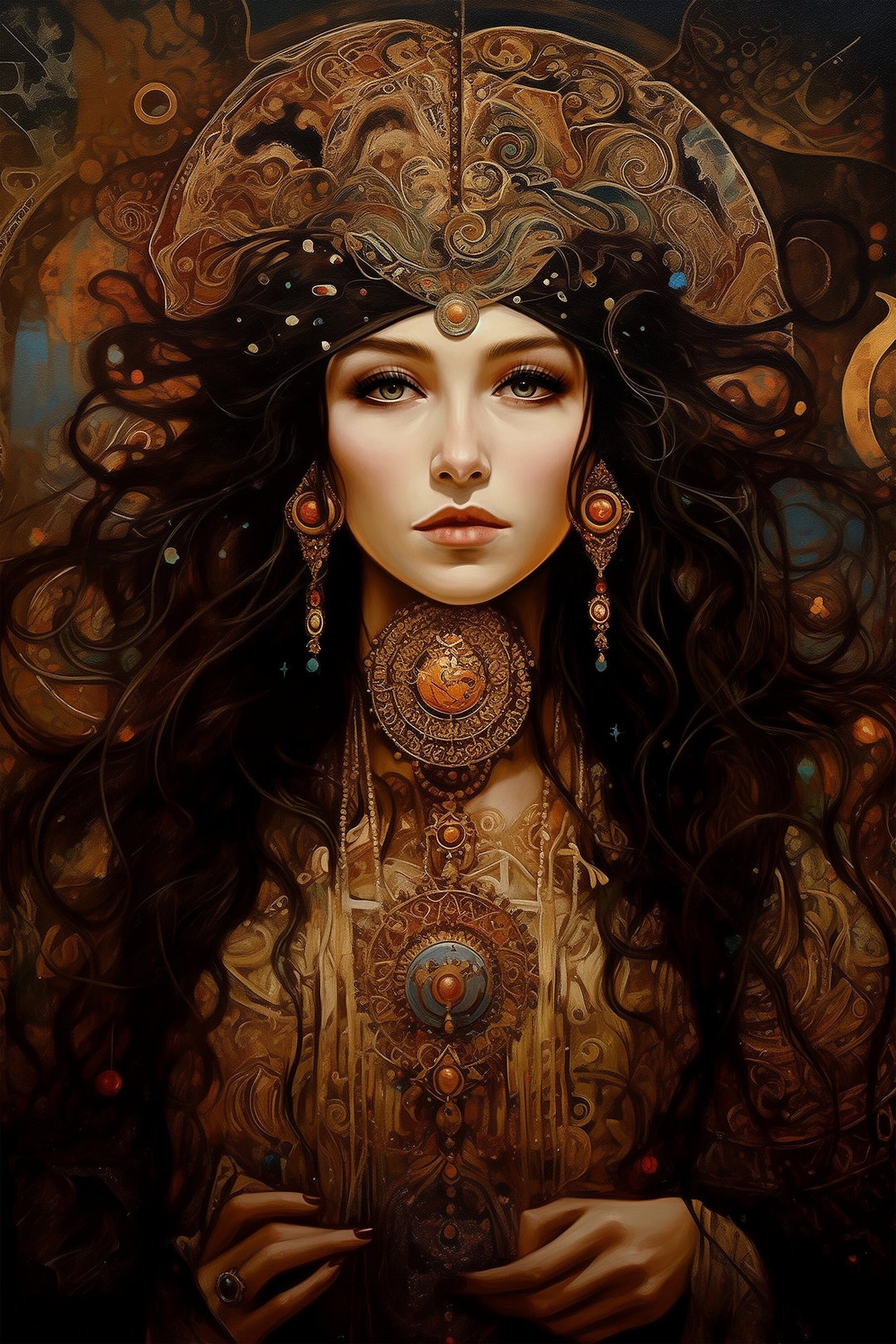 Mystical Woman, Dark Goddess Wall Art, Occult Portrait, Divine Feminine ...