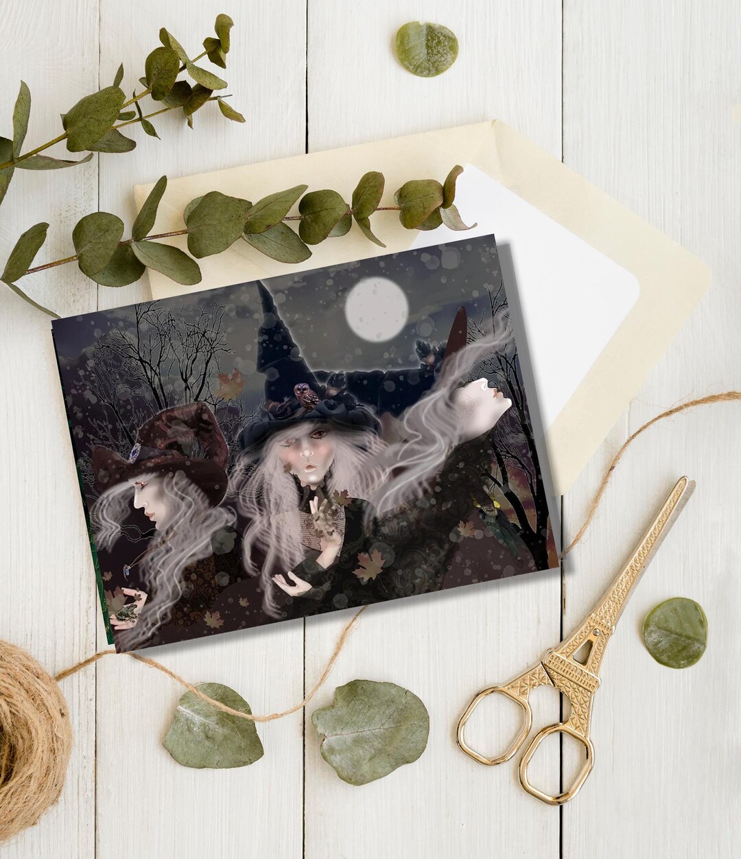 Winter Witches Notecard - Winter Solstice Celebration, Full Moon and ...