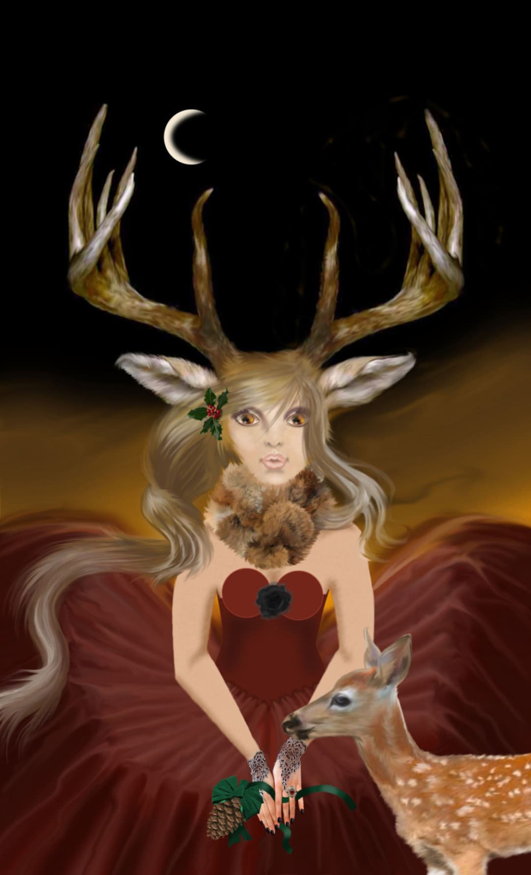 Pagan Female Art Antlered Goddess Artwork Woodland Goddess - Etsy
