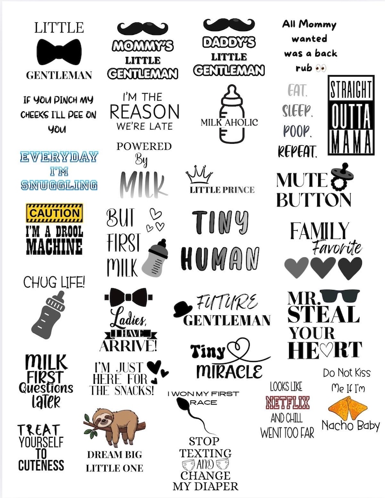 Little Gentleman Theme Baby Onesie Iron-on Sayings | Canva Template ...