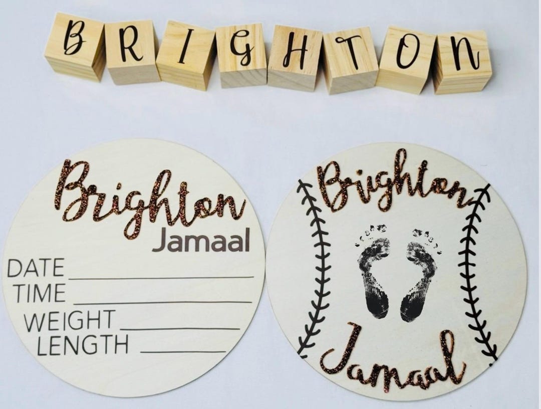 Personalized Baby Announcement Set: Wooden Discs & Name Cubes - Etsy