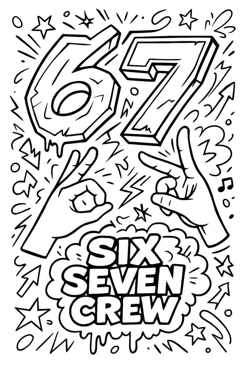 67 Meme Colouring Page – A4 Printable | Funny Kids Colouring Sheet ...