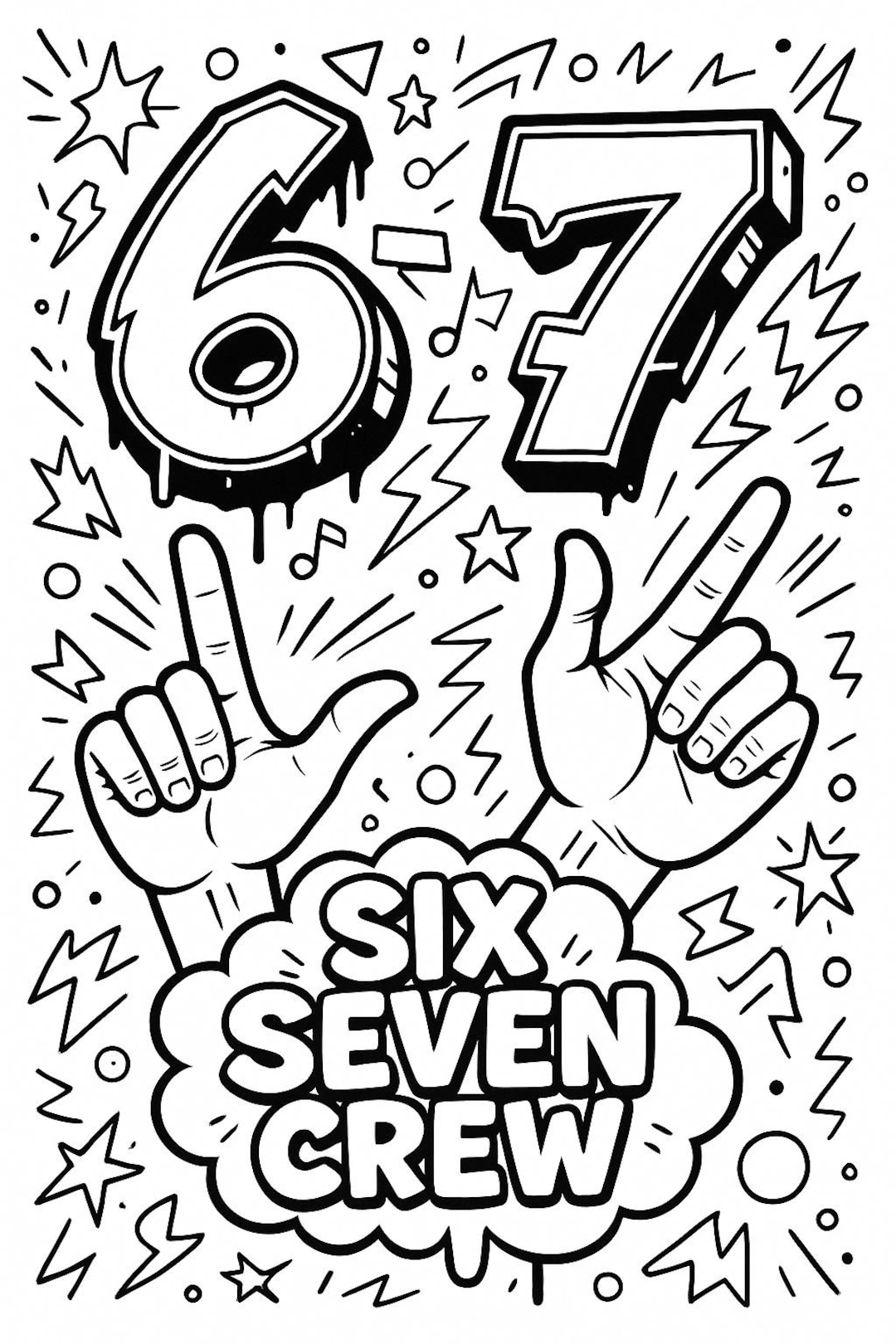SIX SEVEN CREW Graffiti Colouring Page | Printable A4 Line Art | Street ...