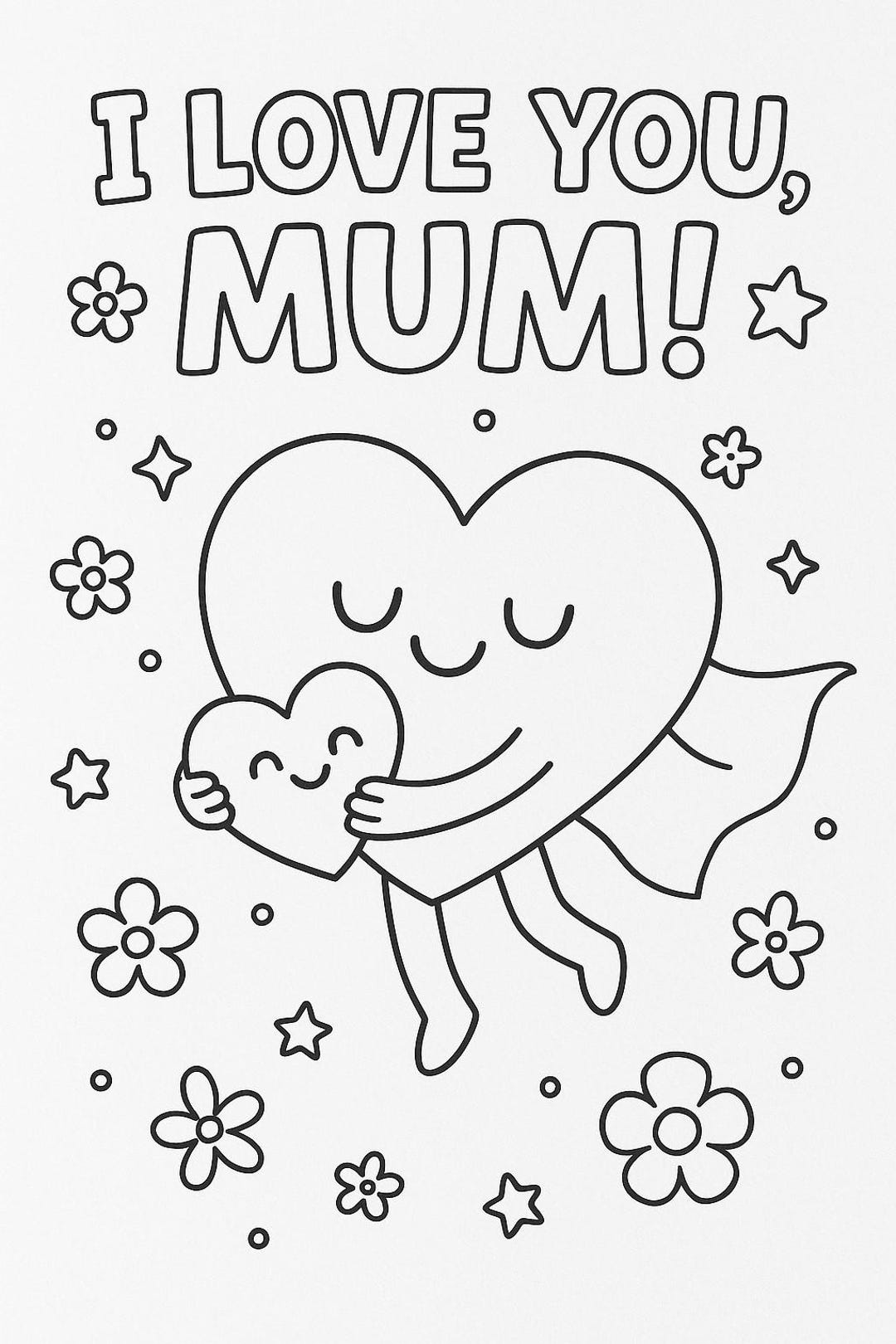 Super Mum Heart Hug - Instant Colouring Page! - Etsy