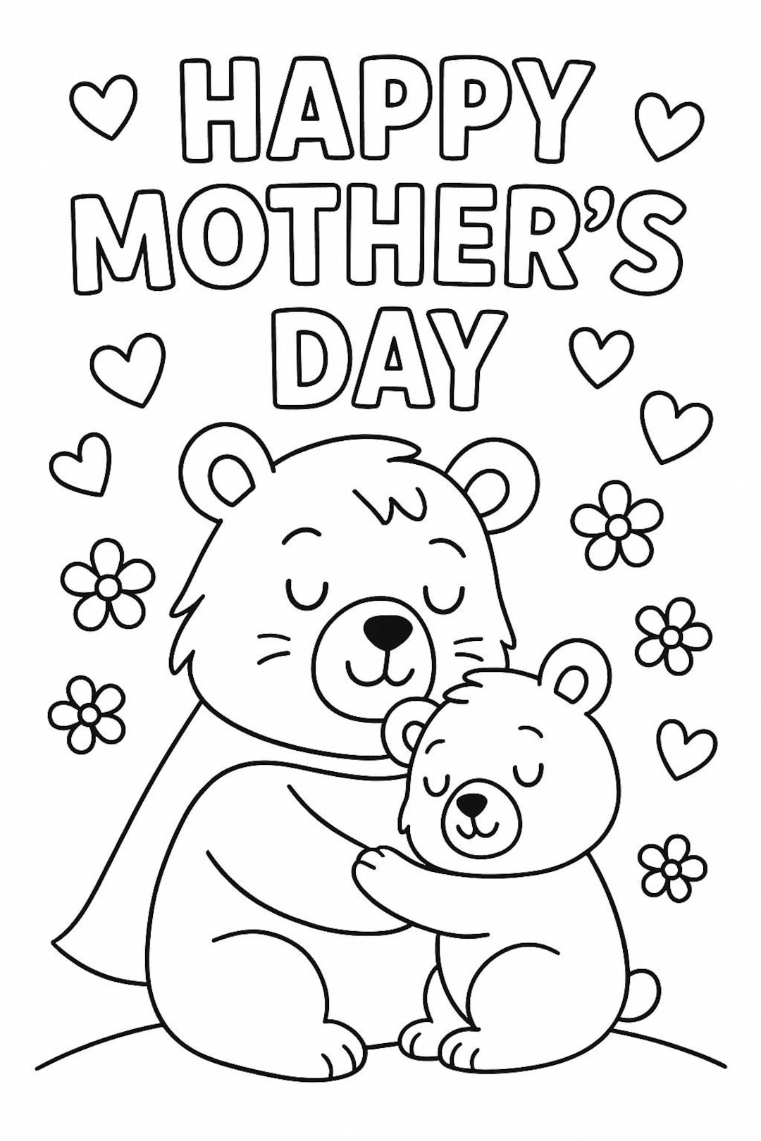 Bear Hug Mother's Day - Instant Colouring Fun! - Etsy