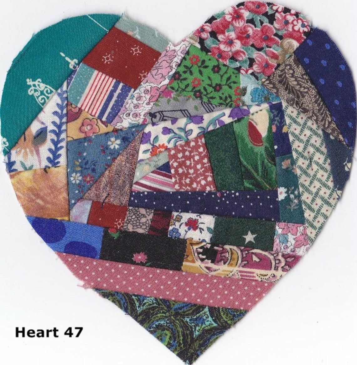 One Crazy Quilt Pieced Heart Appliqué 6 Inch Hand Made Scrap | Etsy