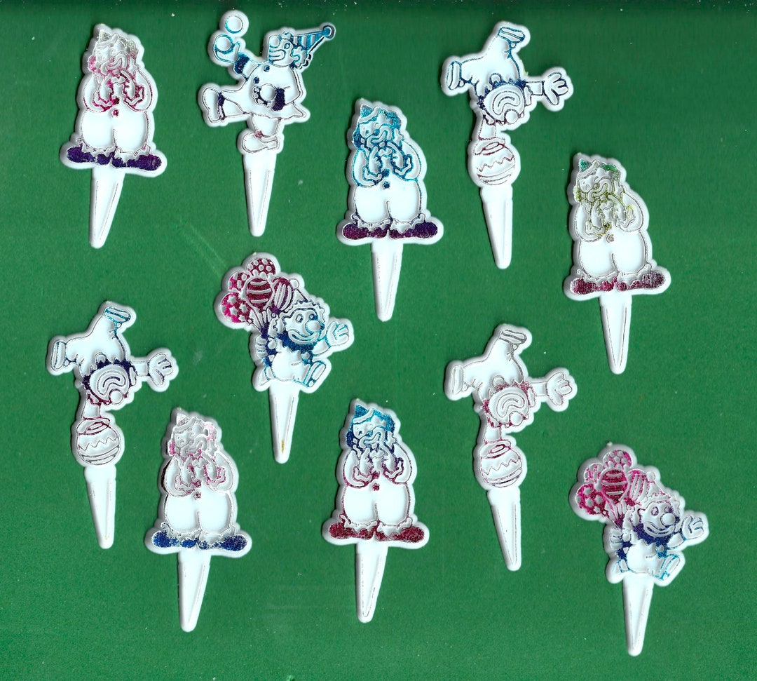Clown Cake Topper Picks ~ 12 Hard Plastic Action Clown Figures ~ Hand ...
