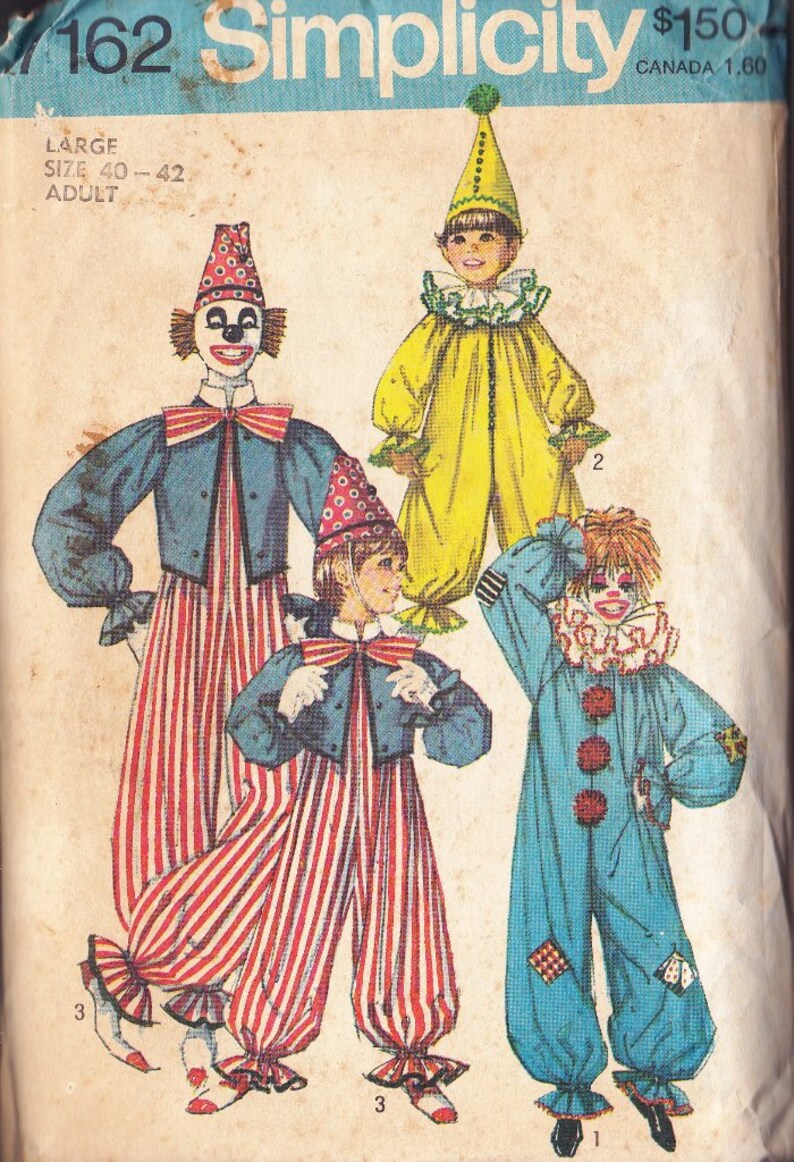 Adult Clown Costume Pattern Simplicity 7162 Large Sizes 40 42 Etsy