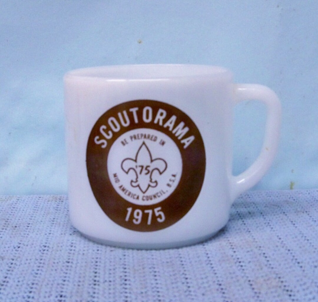 Vintage 1975 Scoutorama Boy Scout Mug Mid America BSA Milk Glass Cup ...