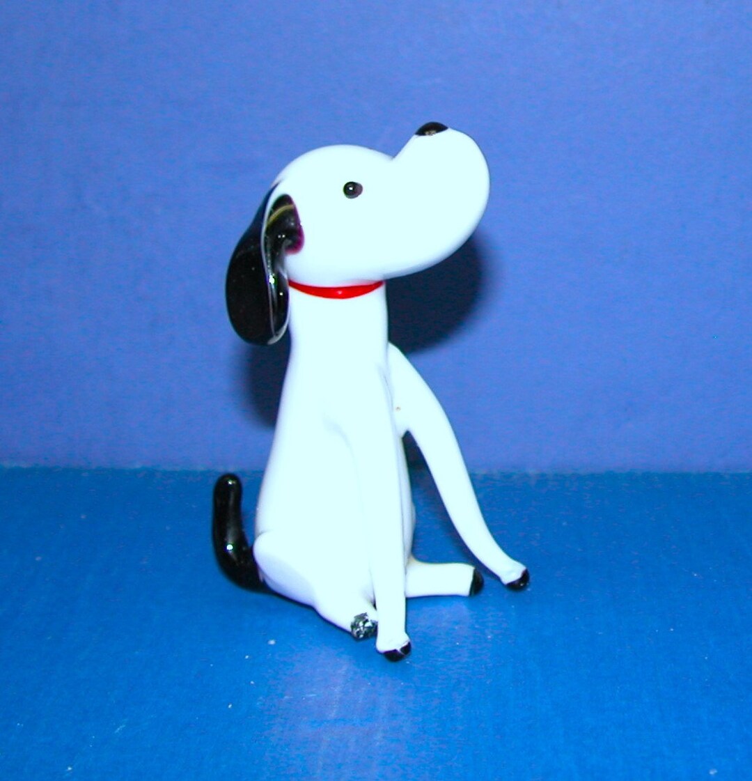 Vintage Black & White Glass Blown Dog 3 High Art Glass Snoopy Inspired ...