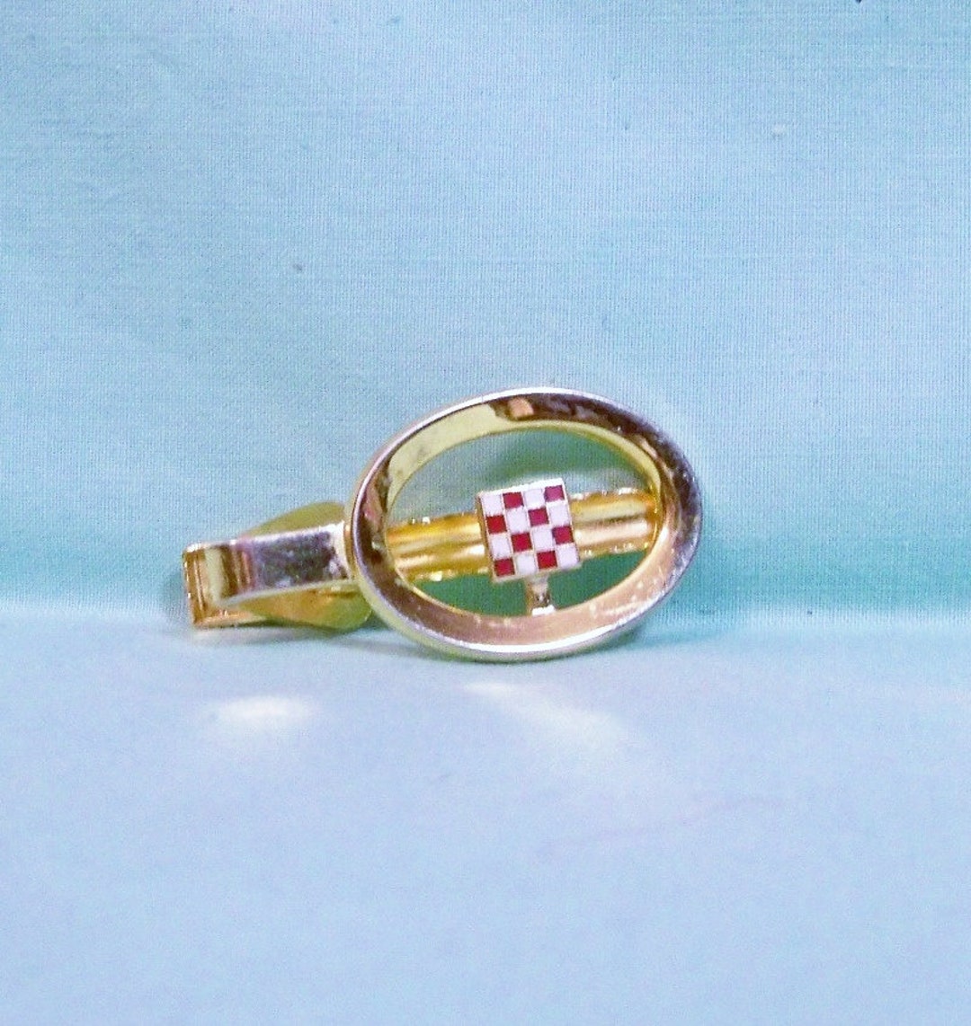 Mens Checkerboard Tie Clasp Mans Vintage Gold Tone Open Window Frame ...