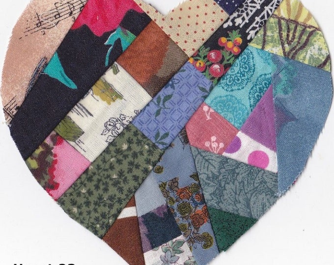 One Fabric Pieced Crazy Quilt Heart Appliqué ~ 6 Inch Hand Made Scrap ...