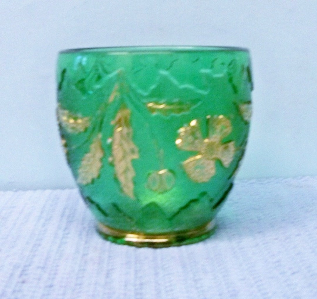 Antique EAPG US Glass Delaware Pattern Emerald Green & Gold Gilt ...