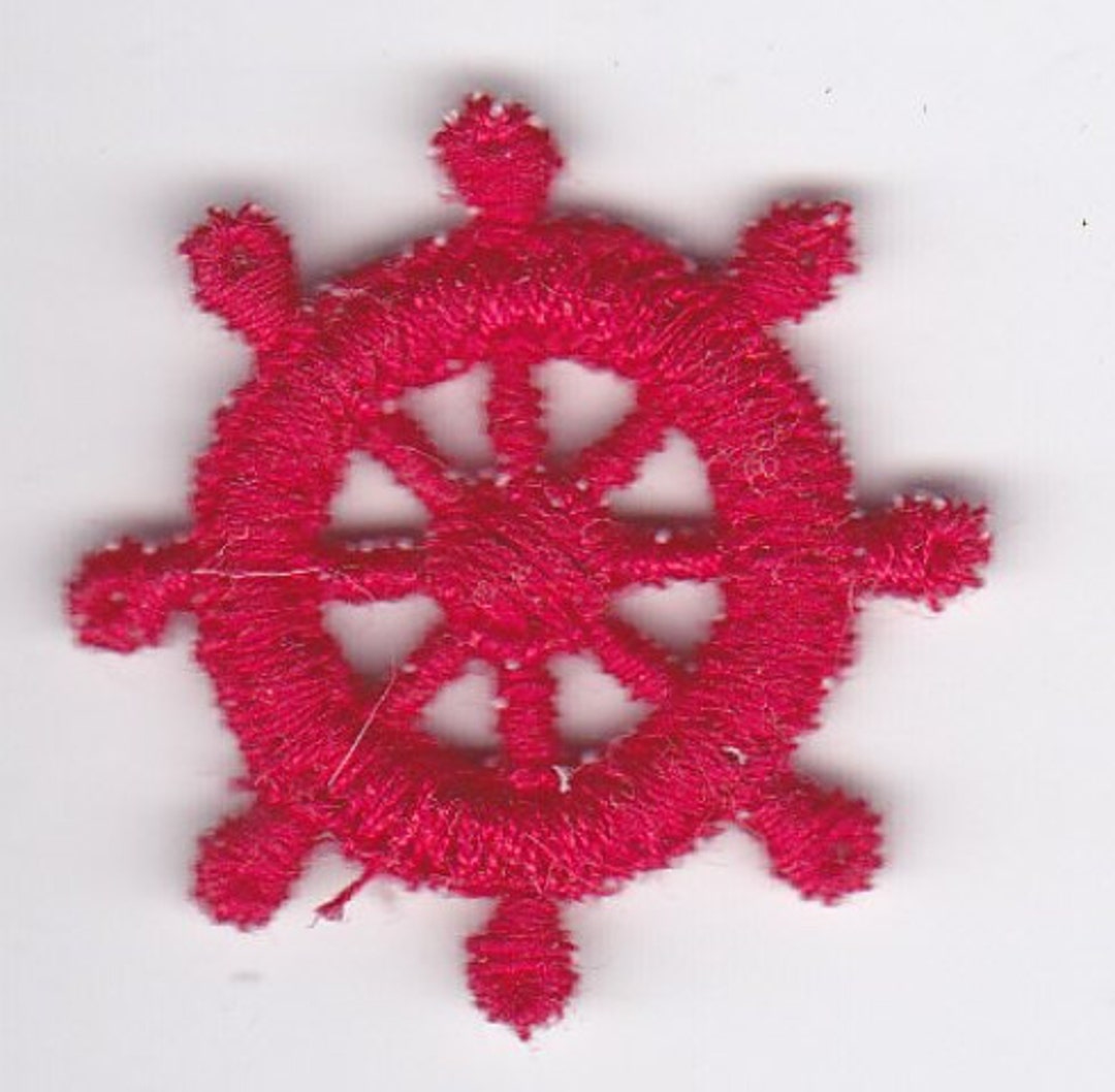 Red Ships Wheel Appliqué - 1 1/4 Inch Diameter Satin Stitched Wheel ...