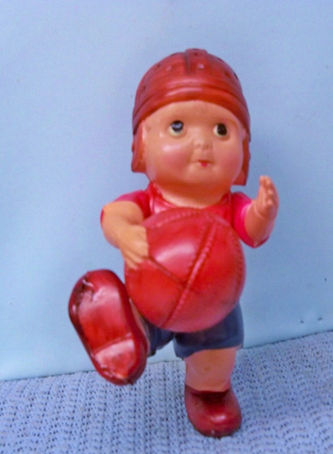 Rare ~ Vintage Celluloid Soccer Player Doll ~ Baby Rattle Toy 5 1/2 ...