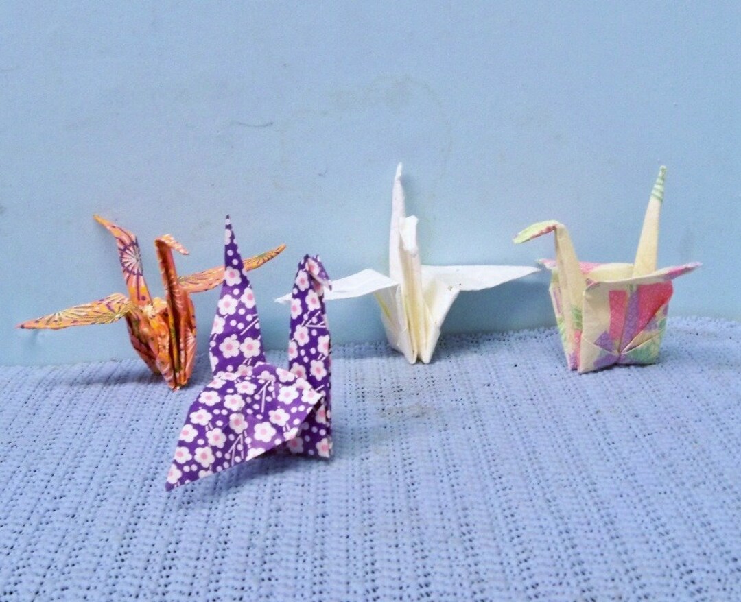 Vintage 12 Origami Cranes ~ 3" Orizuru ~ Paper Folded Birds ~ Various ...
