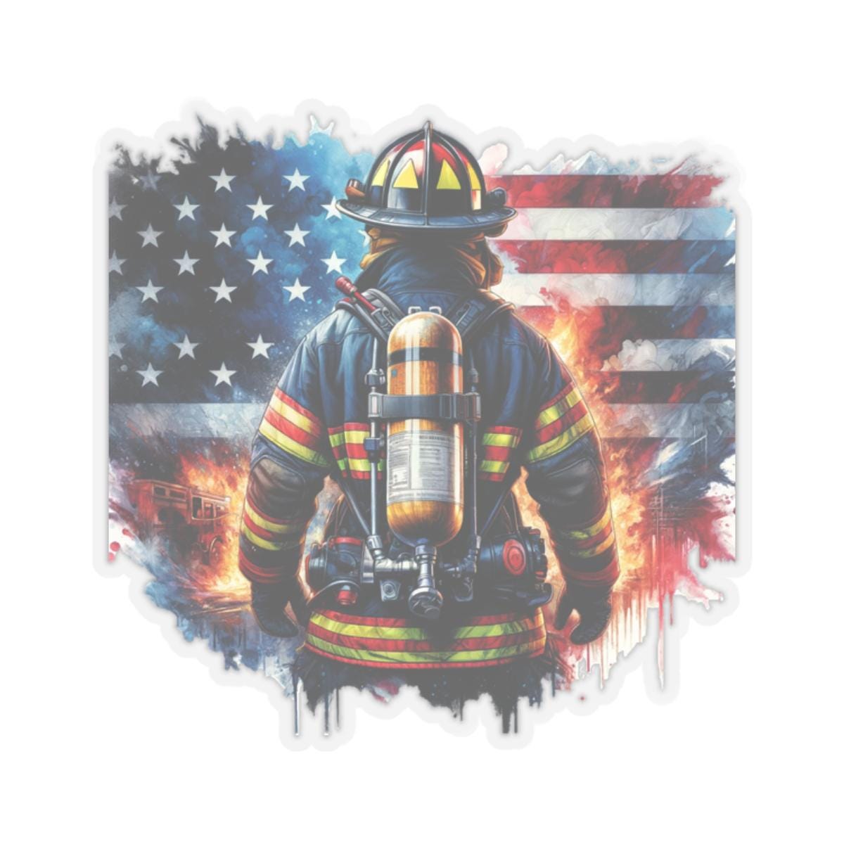 Patriotic Firefighter Sticker - Firefighter Silhouette With American ...