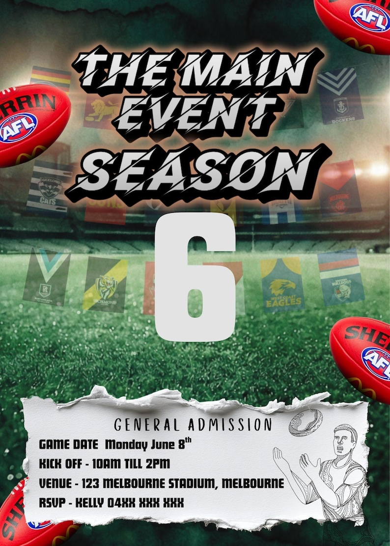 AFL Birthday Invitation | Canva Template | Footy Theme | Editable Kids ...