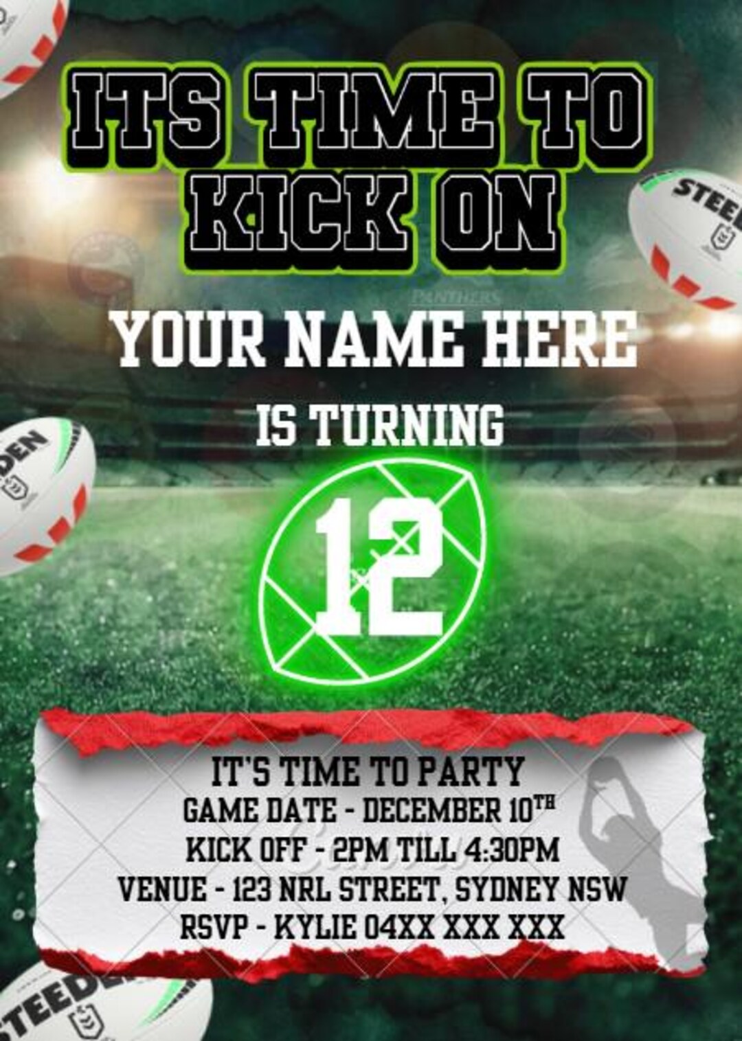 NRL Birthday Invite | Canva Template | Editable Kids Party | Footy ...