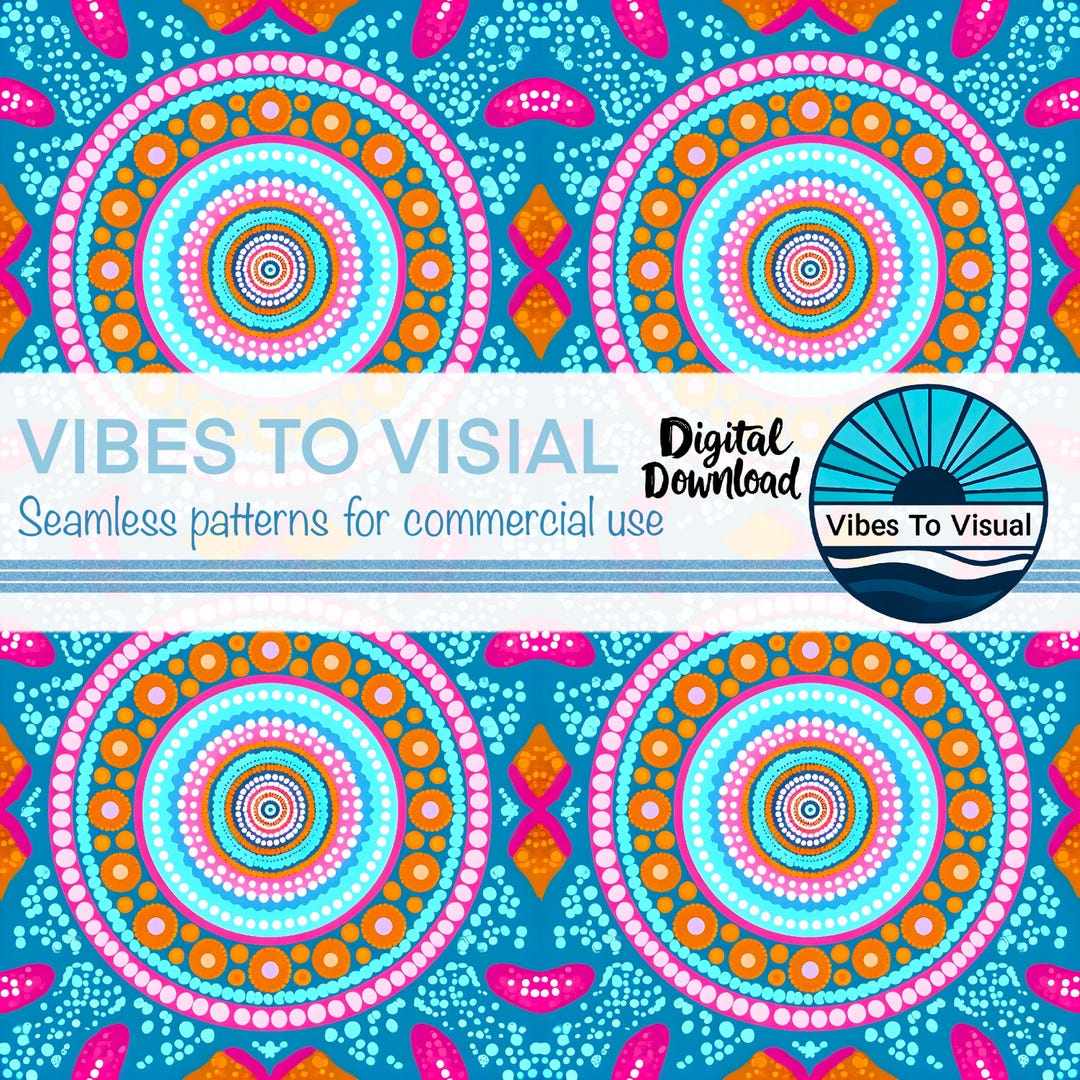 Seamless Colorful Blue Radiant Mandala Pattern Dot Art Print - Etsy
