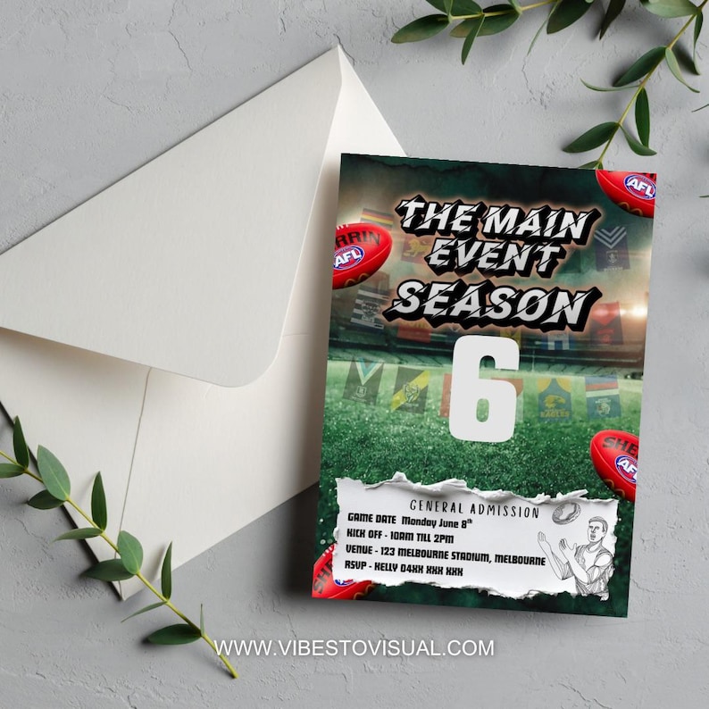 AFL Birthday Invitation | Canva Template | Footy Theme | Editable Kids ...