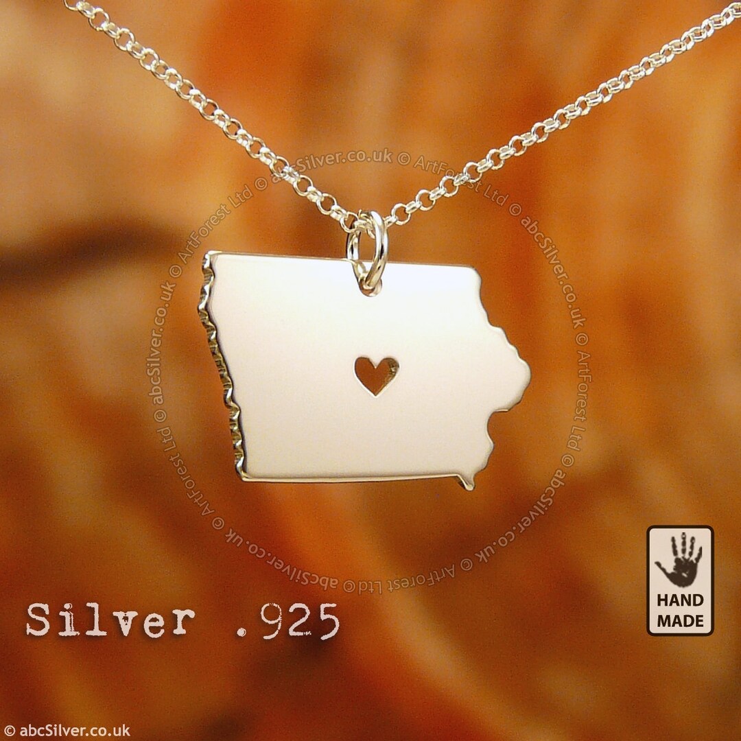 IOWA State Map Handmade Personalized Sterling Silver .925 Necklace - Etsy