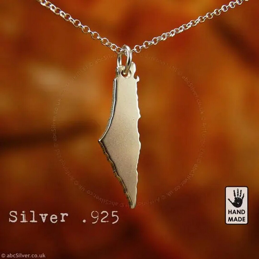 Palestine 1946 فلسطين Map, Sterling Silver .925 Chain & Thick Solid ...