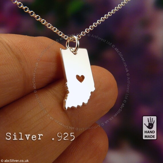 Indiana State Map Handmade Personalized Silver .925 Necklace - Etsy