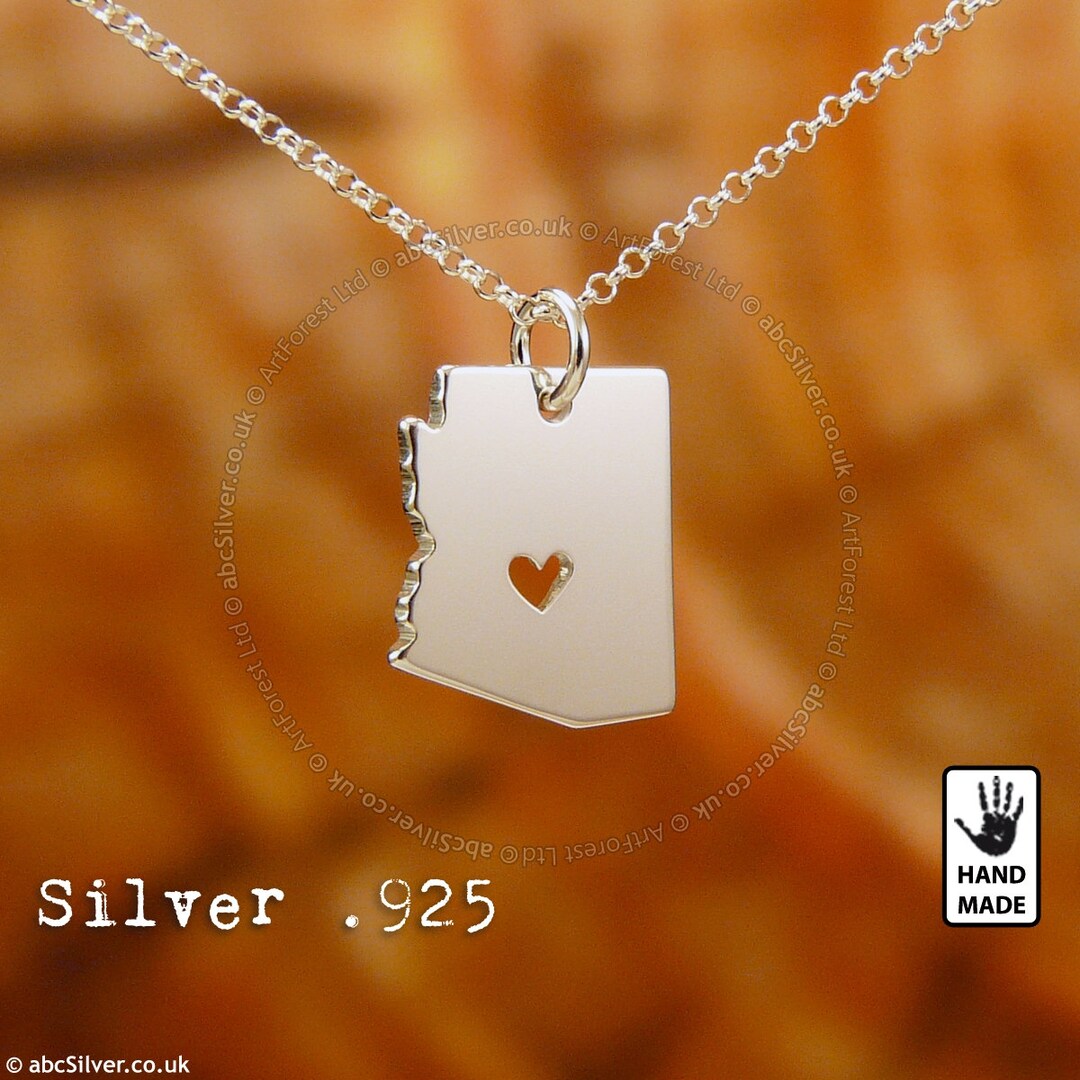 ARIZONA State Map Handmade Personalized Silver .925 Necklace Perfect ...