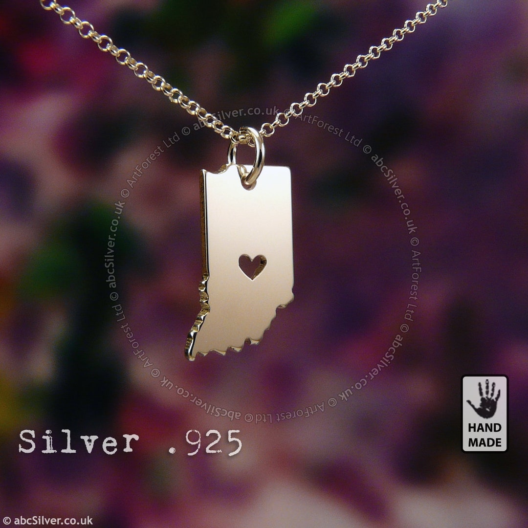 Indiana State Map Handmade Personalized Silver .925 Necklace - GIFT ...