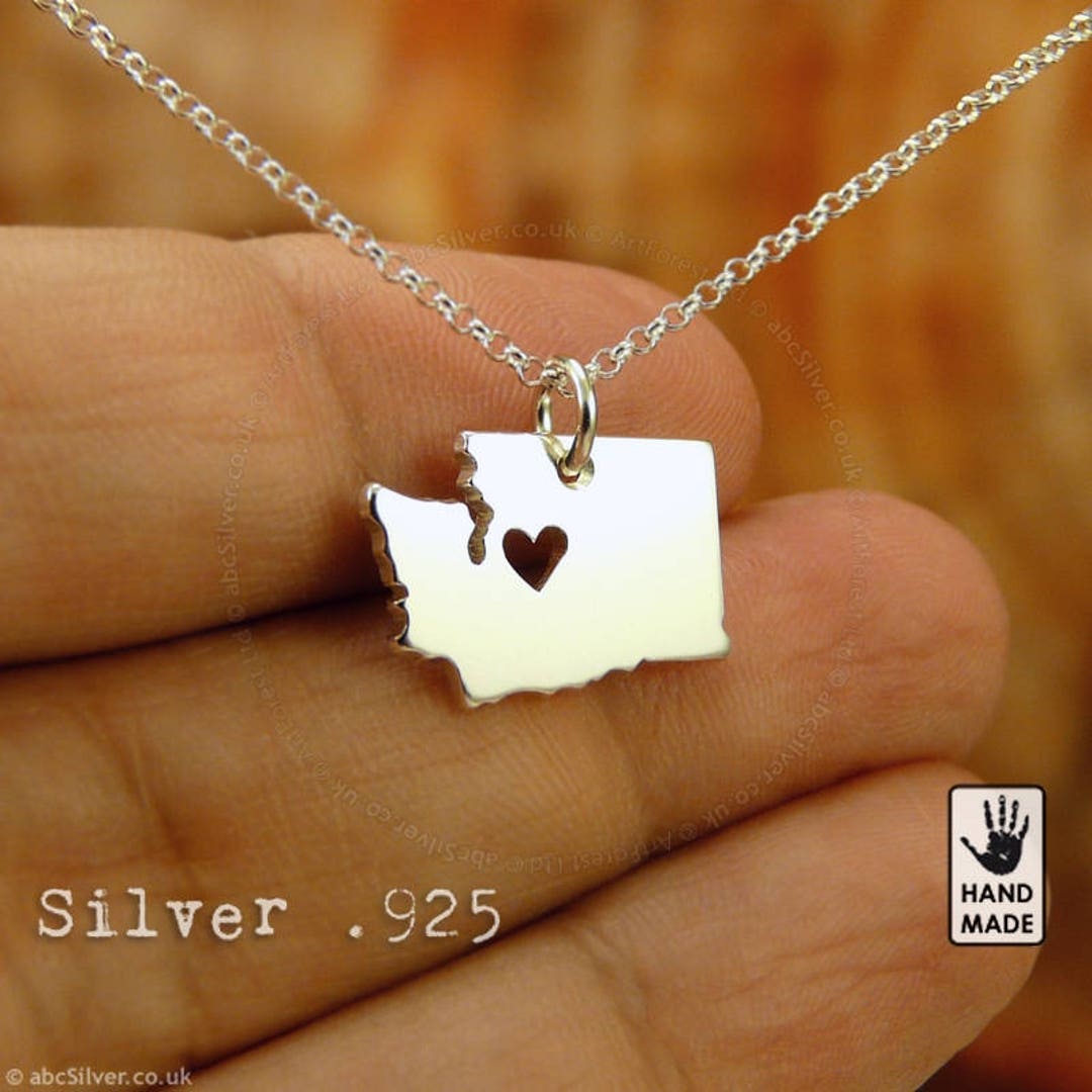 Washington State Map Handmade Personalized Sterling Silver .925 ...