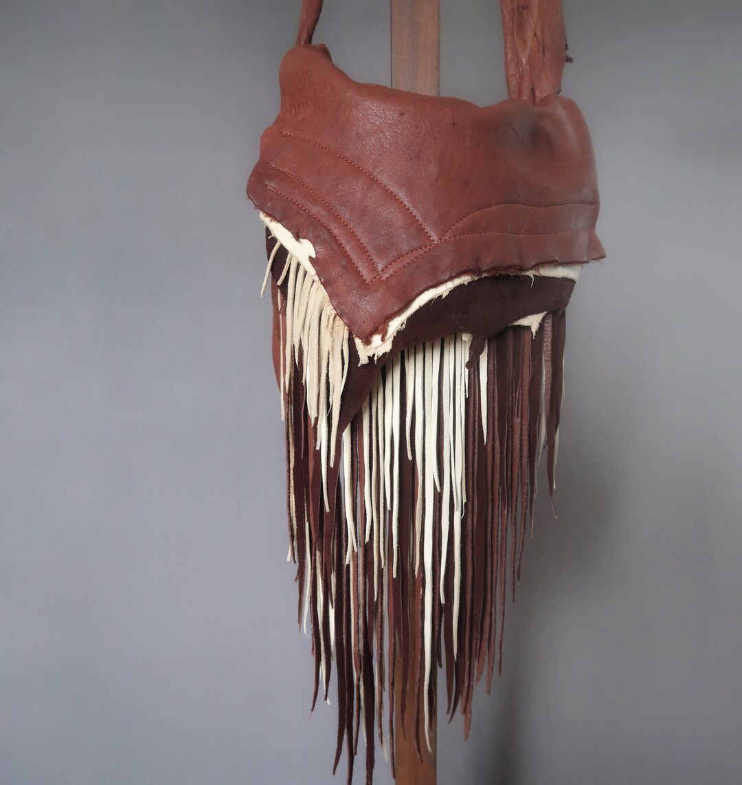 Chocolate and Cream Fringe Purse in Elk Hide With Leather Lining-- One ...