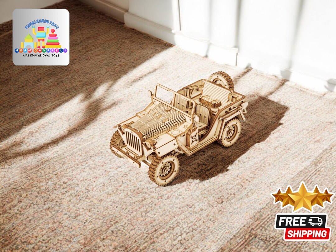 Army Jeep Puzzle | Wooden Mechanical Model Kit | Vintage Off-road ...