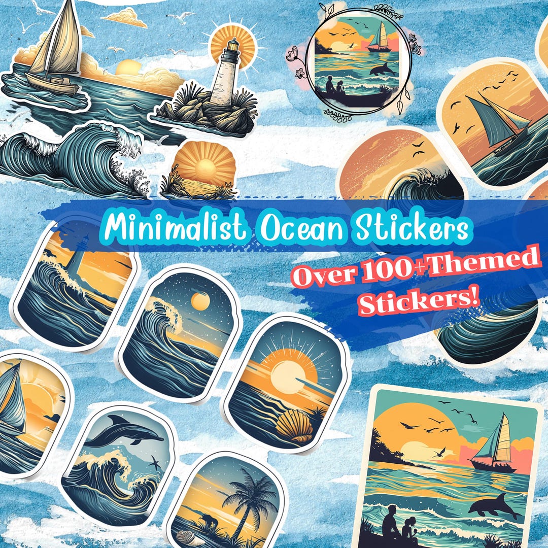 Ocean Stickers – 100+ Coastal Pngs, Minimalist Style (digital Download ...