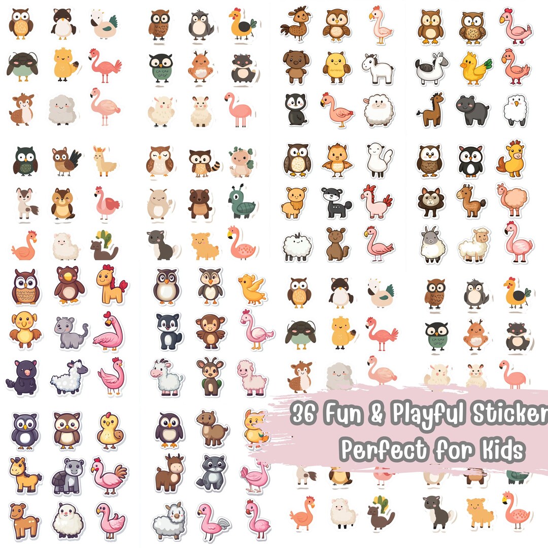 36 Cute Animal Emoji Stickers - Digital Download Set - 8 Sheets ...