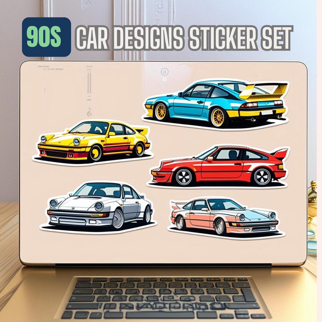 90s Car Designs - Digital Printable Sticker Pack Bundle PNG PDF Instant ...