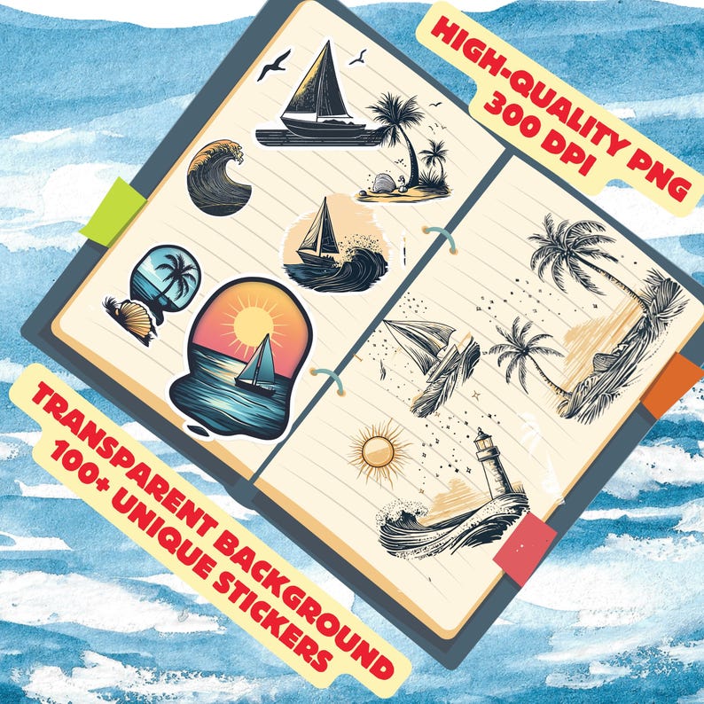 Minimal Ocean Stickers | Digital Download | Aesthetic Coastal & Beach ...