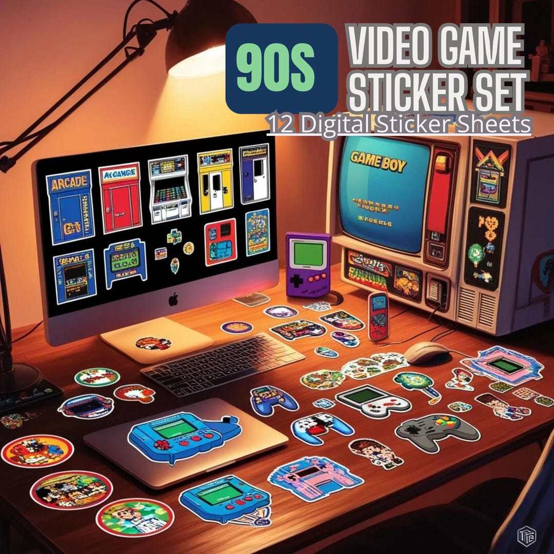 Arcade Stickers, Video Game - 12 Digital Sticker Sheets (4 Stickers per ...