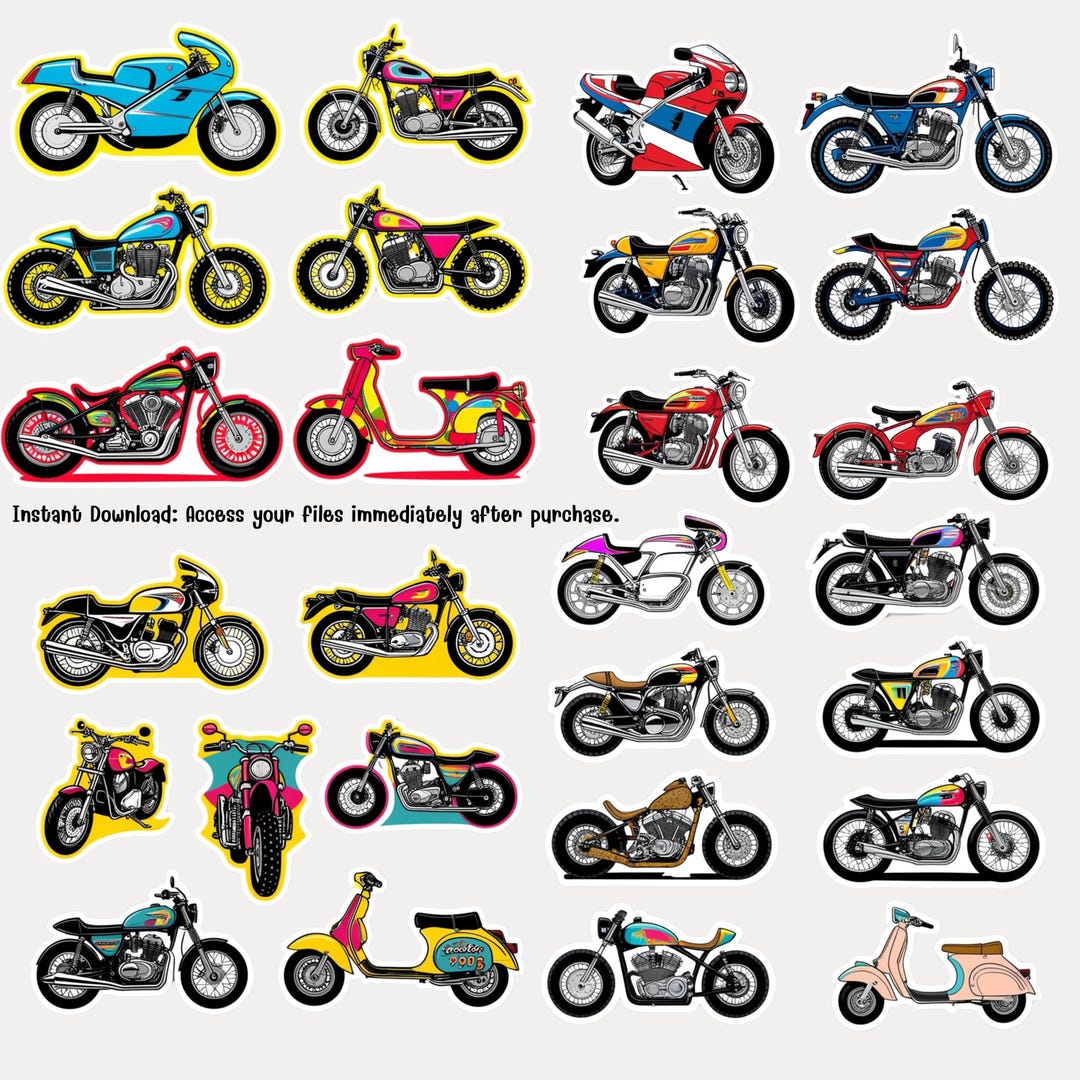 90s Motorcycle Sticker Set: Retro Bike Decals (PNG, PDF Files) - Etsy