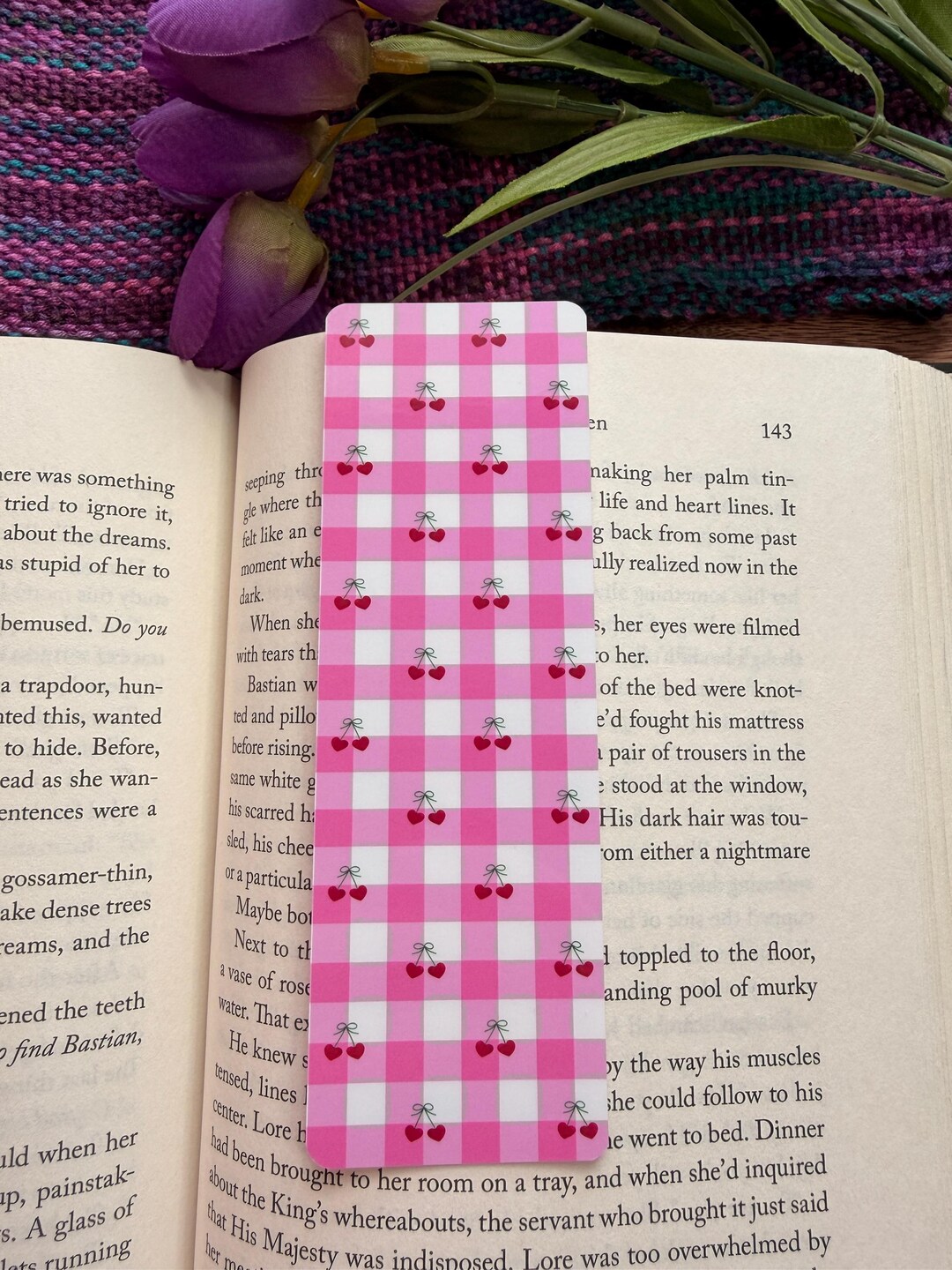 Pink Gingham Heart Cherry Bookmark - Hand-drawn Coquette Bookmark - Etsy