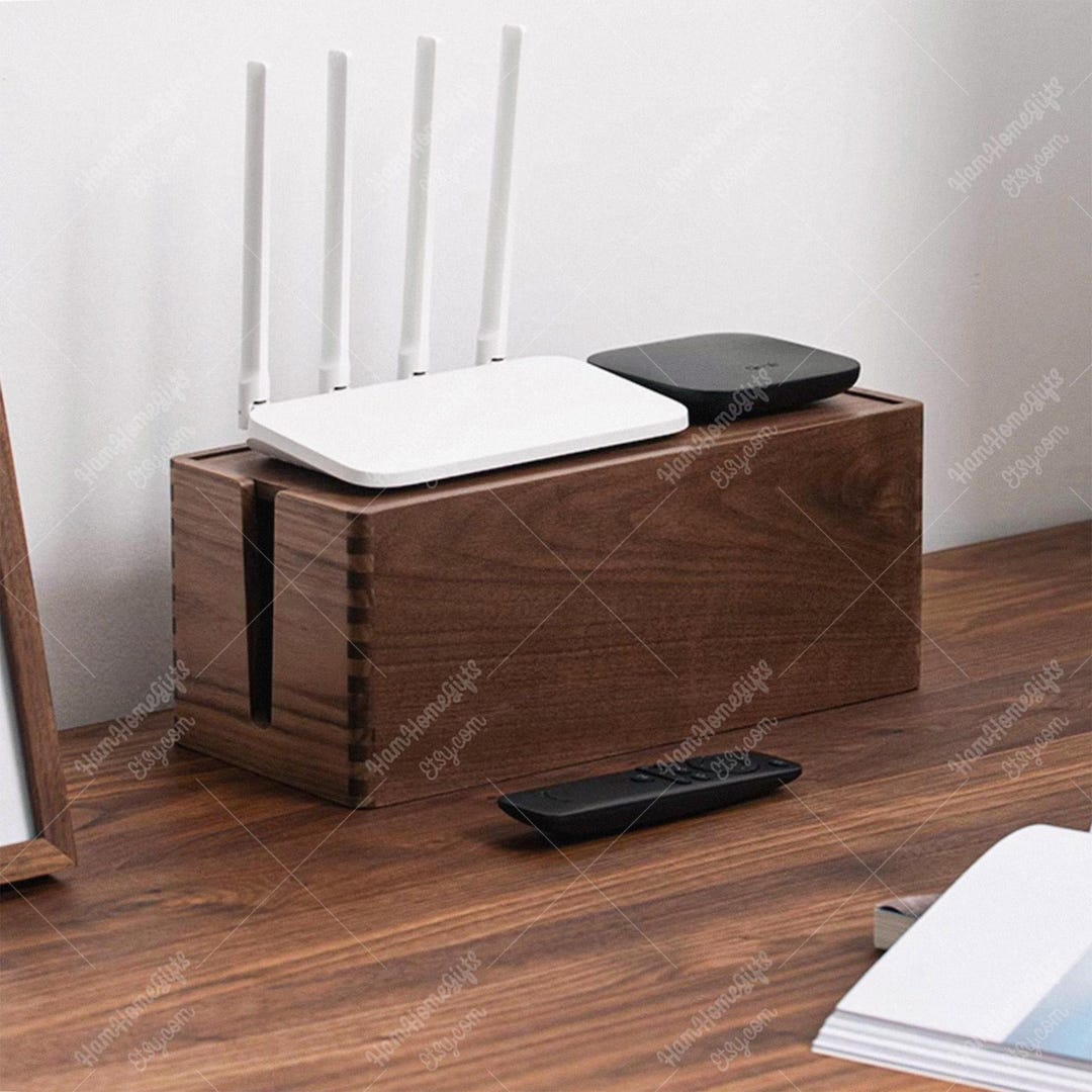 Solid Wood Cable Organizer Box, Desk Power Strip Storage, Router Modem ...