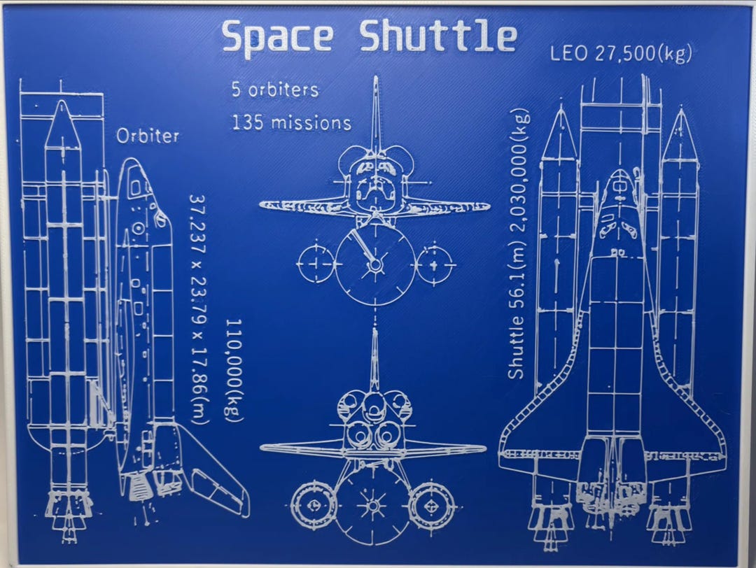 3d-printed Space Shuttle Blueprint Technical Drawing - Etsy UK