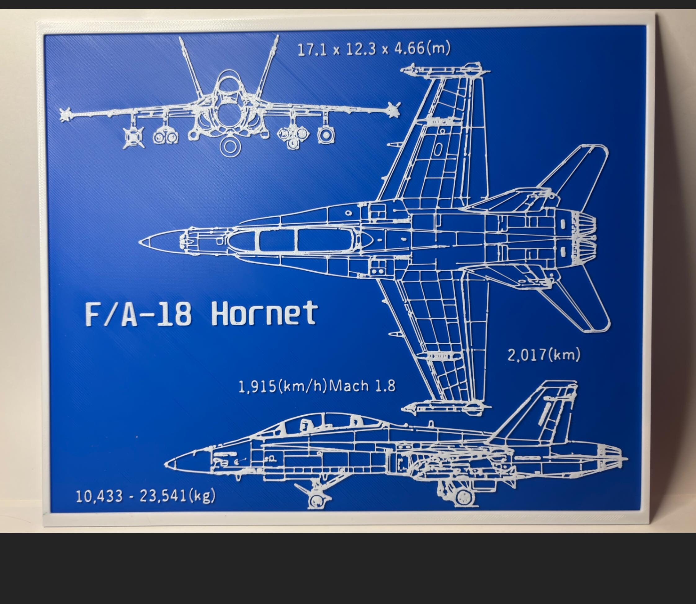 3d-printed Mcdonnell Douglas F/A-18 Hornet Blueprint Technical Drawing ...