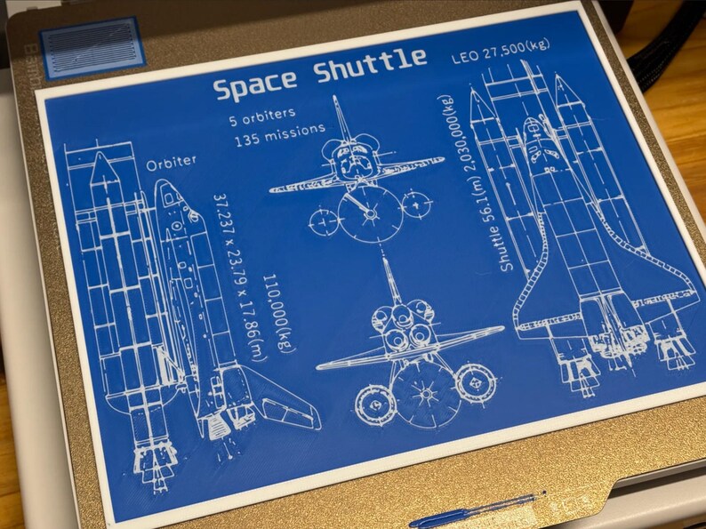 3d-printed Space Shuttle Blueprint Technical Drawing - Etsy UK