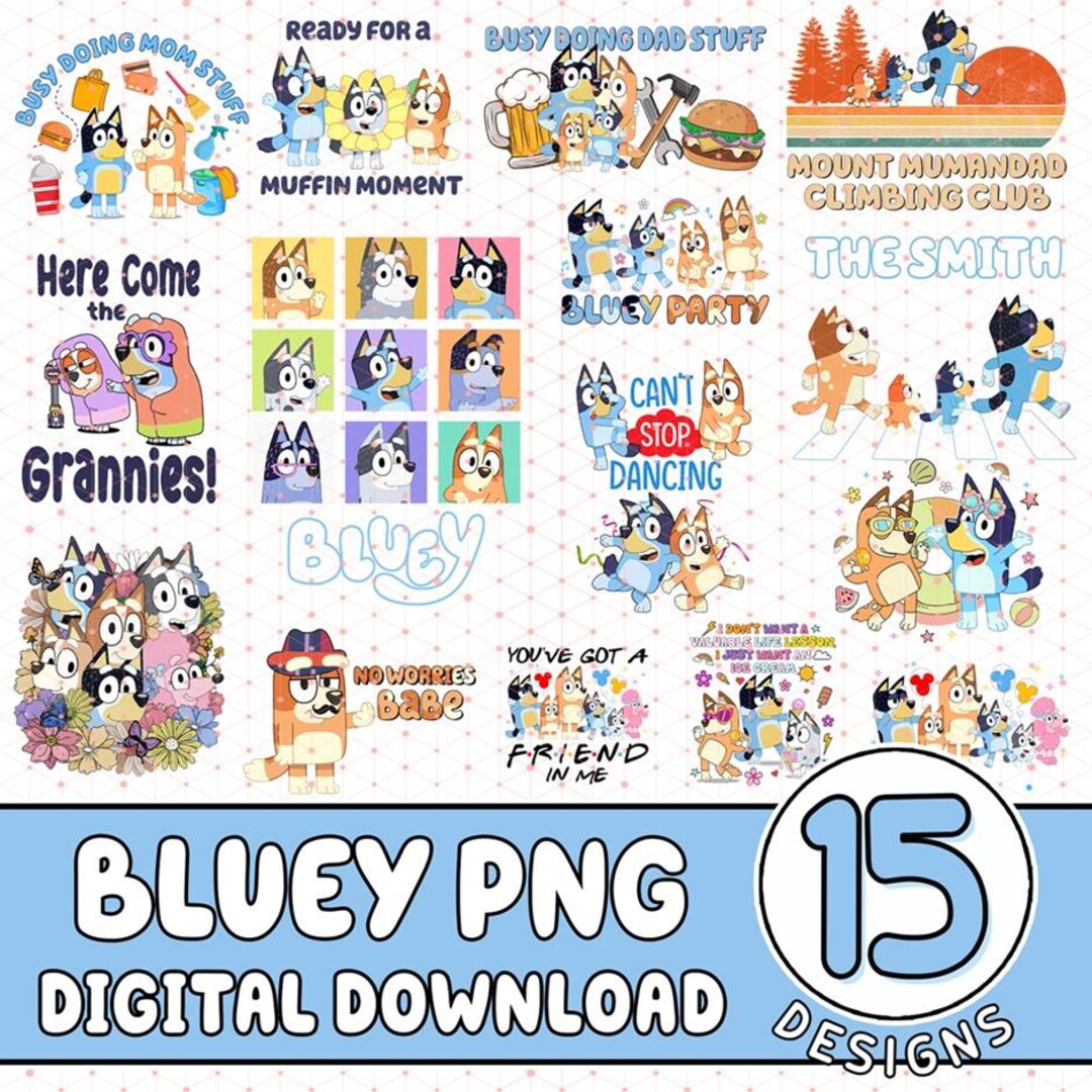 Bluey PNG Digital Bundle, Blue Dog Png Bundle, Bundle Blue Dog Family ...